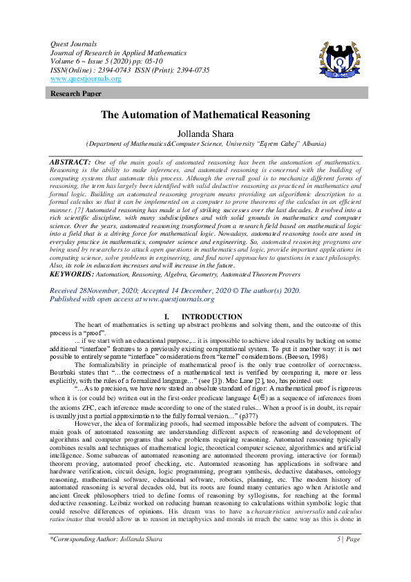 (PDF) The Automation of Mathematical Reasoning