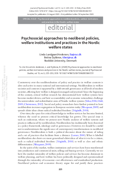 (PDF) Psychosocial approaches to neoliberal policies, welfare ...