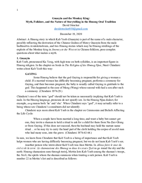 (PDF) Guanyin and the Monkey King: Myth, Folklore, and the Nature of ...