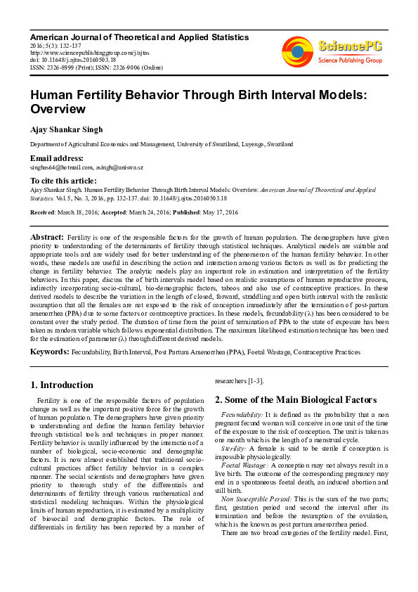 (PDF) Human Fertility Behavior Through Birth Interval Models: Overview ...