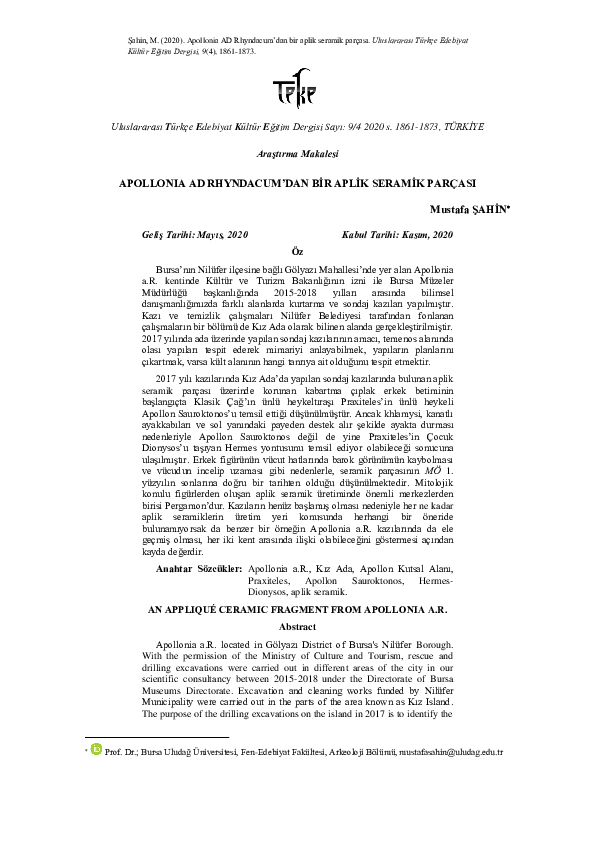(PDF) APOLLONIA AD RHYNDACUM DAN BIR APLIK SERAMIK PARCASI / AN APPLIQUÉ CERAMIC FRAGMENT FROM ...