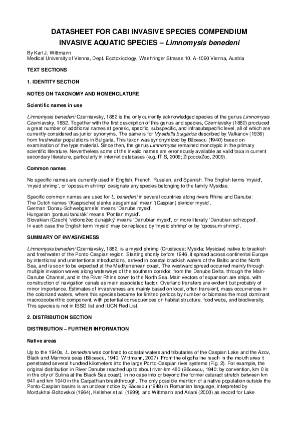 (PDF) DATASHEET FOR CABI INVASIVE SPECIES COMPENDIUM INVASIVE AQUATIC ...