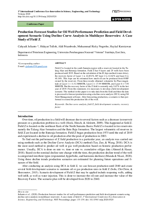 (PDF) Production Forecast Studies for Oil Well Performance Prediction ...