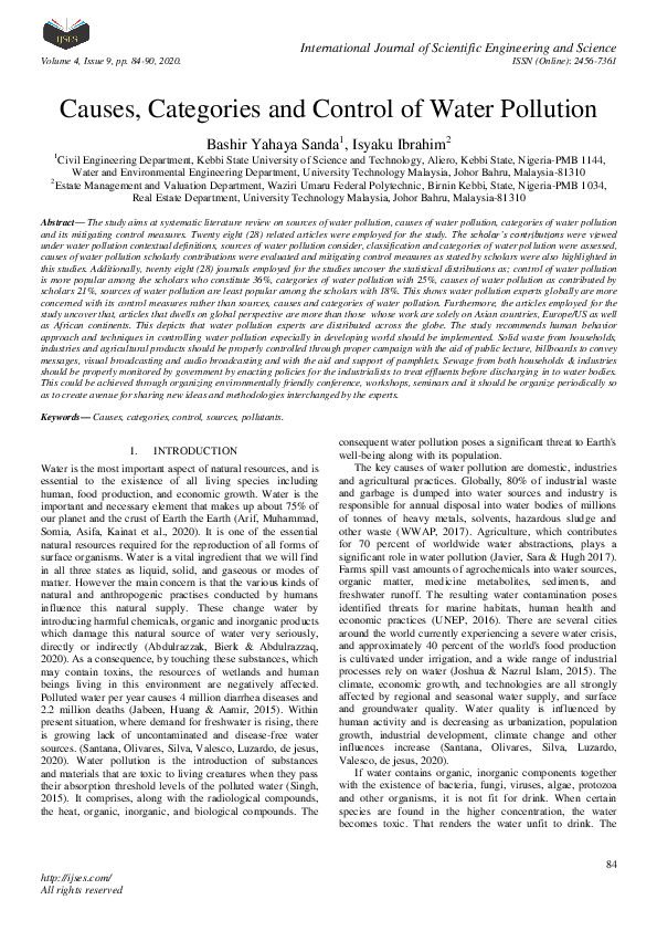(PDF) Causes, Categories and Control of Water Pollution