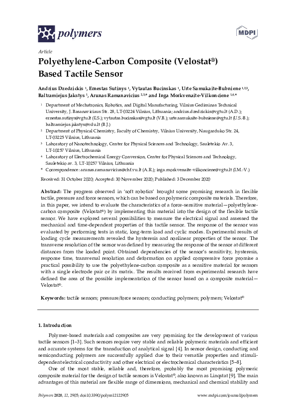 (PDF) Polyethylene-Carbon Composite (Velostat ® ) Based Tactile Sensor