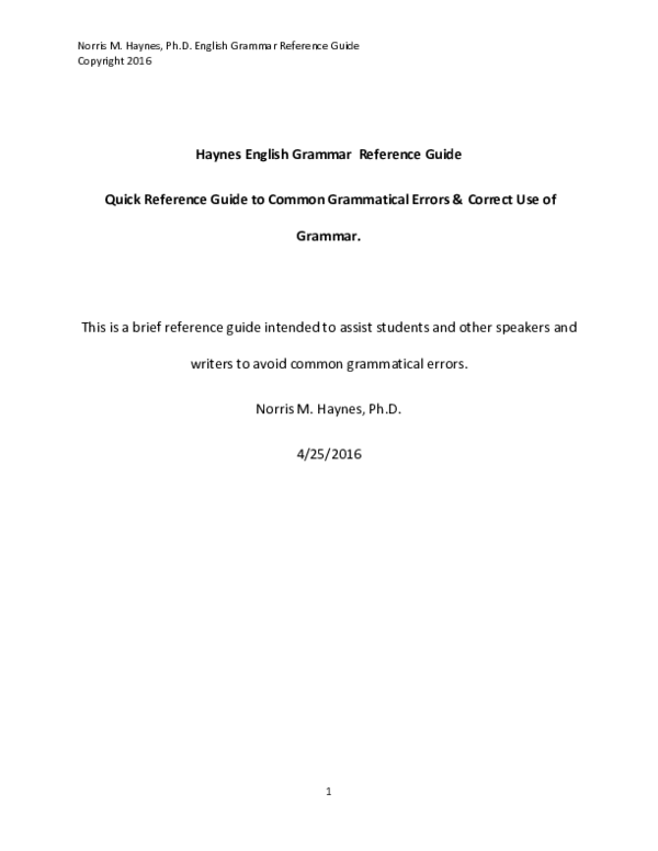 (PDF) Haynes English Grammar Reference Guide Quick Reference Guide to Common Grammatical Errors ...