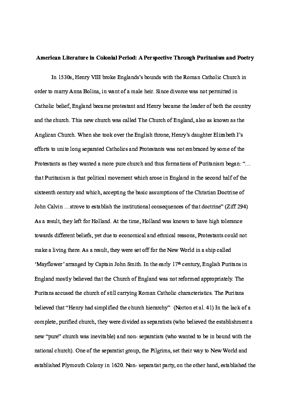 (PDF) American Literature in Colonial Period: A Perspective Through ...
