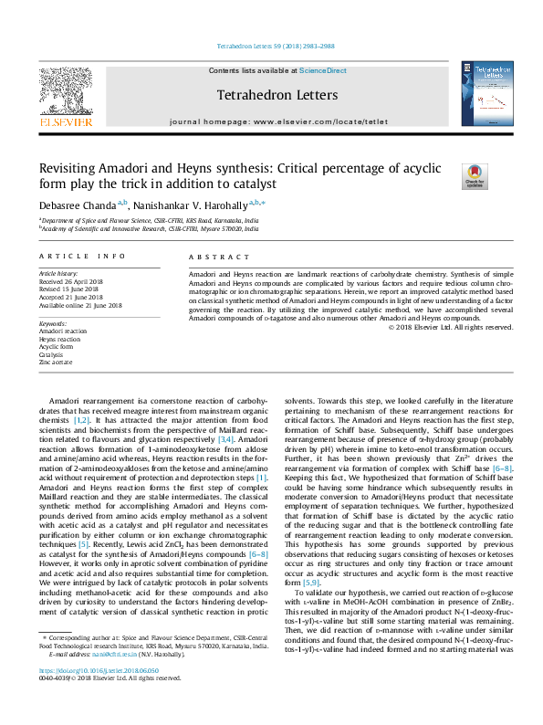 (PDF) Revisiting Amadori and Heyns synthesis: Critical percentage of ...