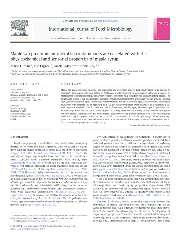 (PDF) Maple sap predominant microbial contaminants are correlated with ...