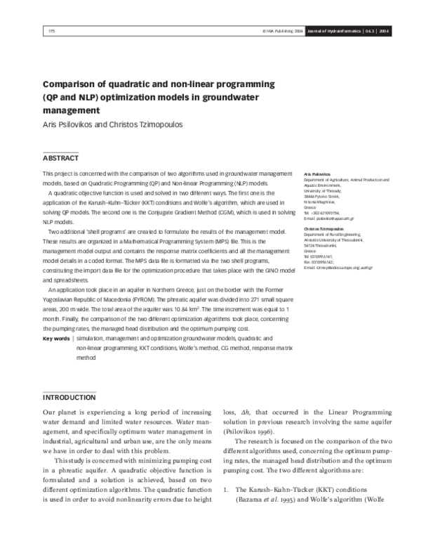 Pdf Comparison Of Quadratic And Non Linear Programming Qp And Nlp