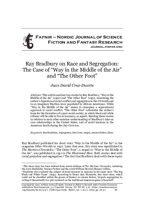 (PDF) Ray Bradbury on Race and Segregation: The Case of "Way in the ...