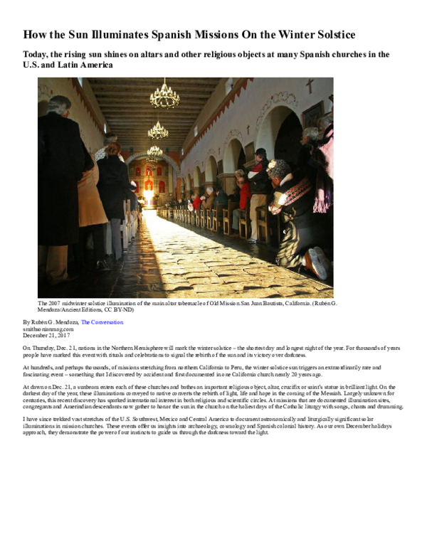 (PDF) How the Sun Illuminates Spanish Missions On the Winter Solstice ...