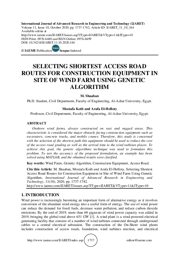 (PDF) SELECTING SHORTEST ACCESS ROAD ROUTES FOR CONSTRUCTION EQUIPMENT ...