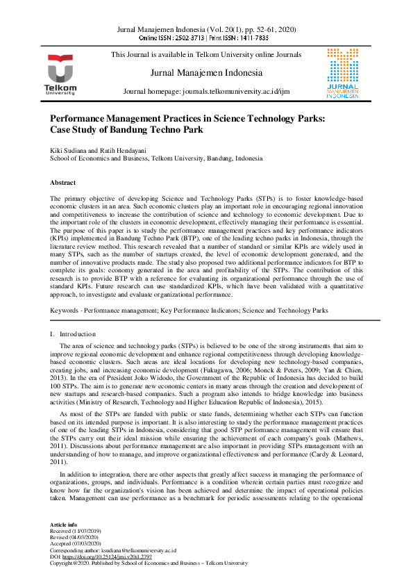 (PDF) Performance Management Practices in Science Technology Parks ...