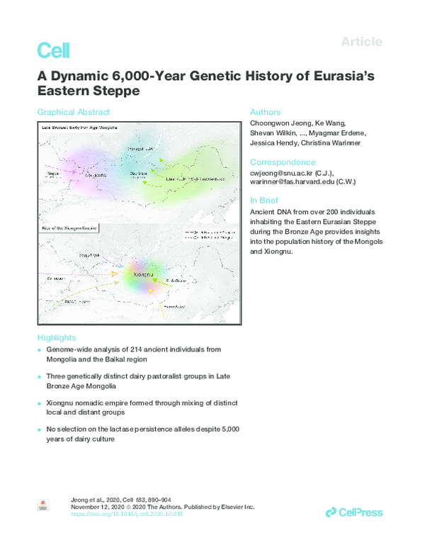 (PDF) A Dynamic 6,000-Year Genetic History of Eurasia's Eastern Steppe