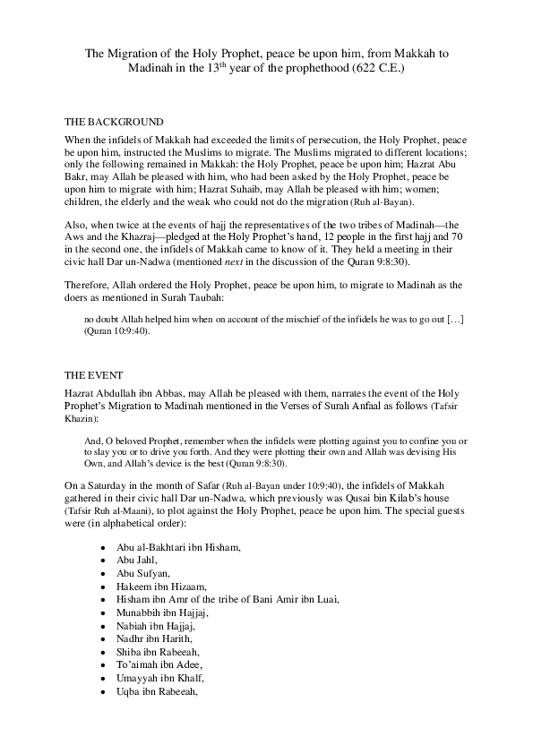 (PDF) The Holy Prophet's Migration from Makkah to Madinah in the 13th ...