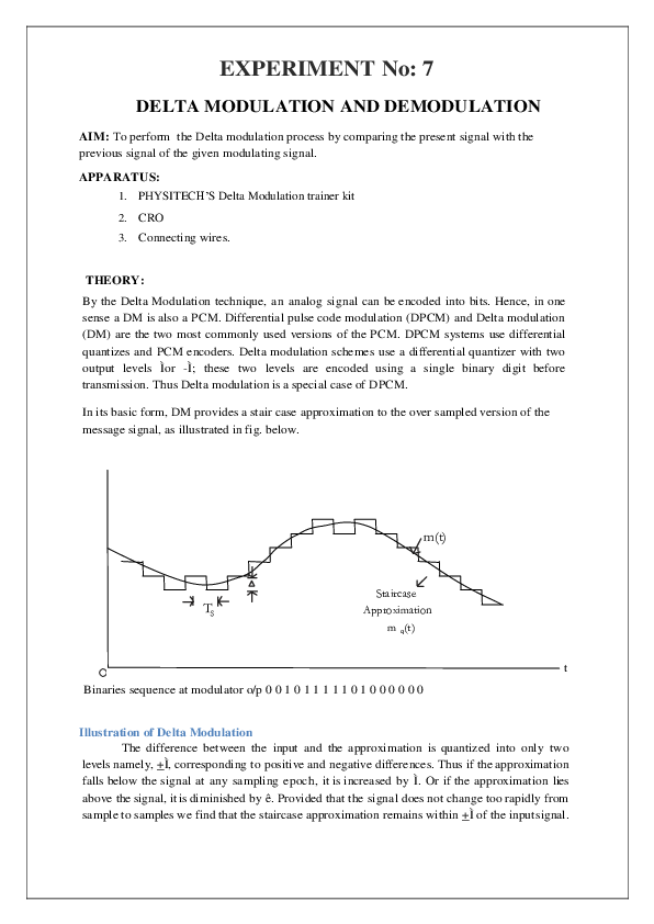 (PDF) EXPERIMENT No: 7 DELTA MODULATION AND DEMODULATION