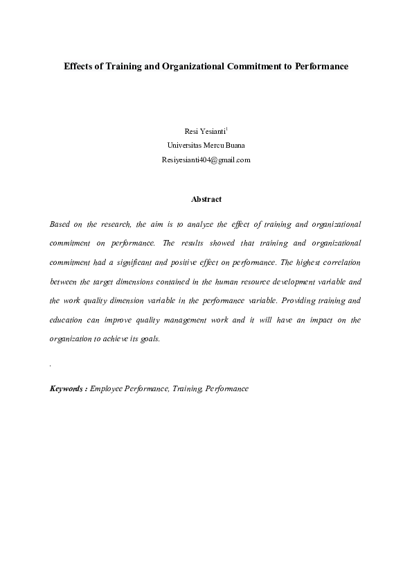 (DOC) Effects of Training and Organizational Commitment to Performance