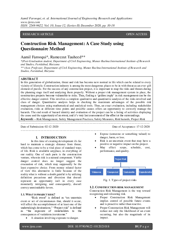 (PDF) Construction Risk Management: A Case Study using Questionnaire Method