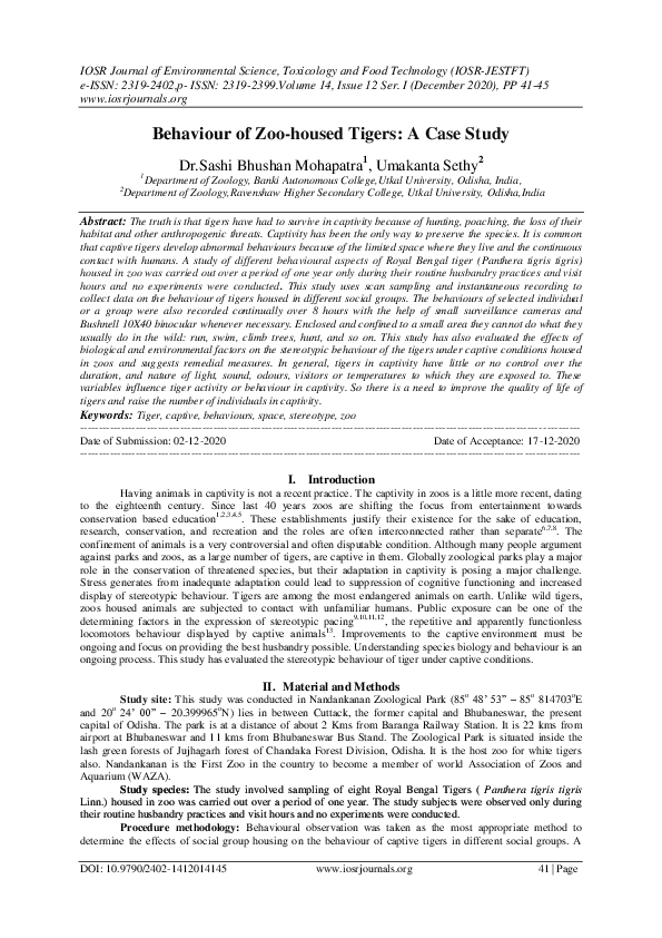 (PDF) Behaviour of Zoo-housed Tigers: A Case Study