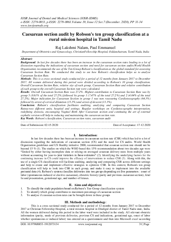 (PDF) Caesarean section audit by Robson's ten group classification at a ...