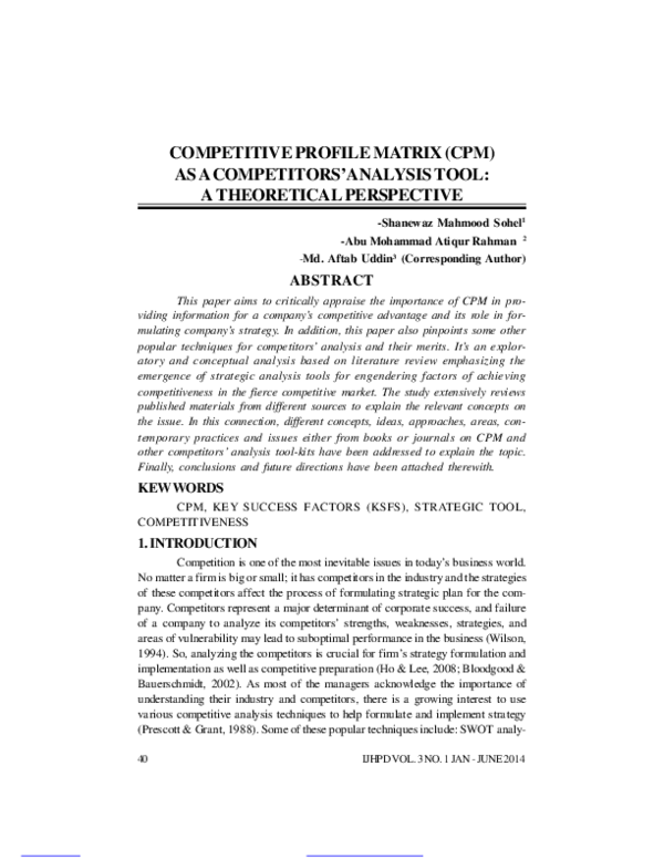 (PDF) Competitive Profile Matrix (CPM) as a Competitors’ Analysis Tool ...