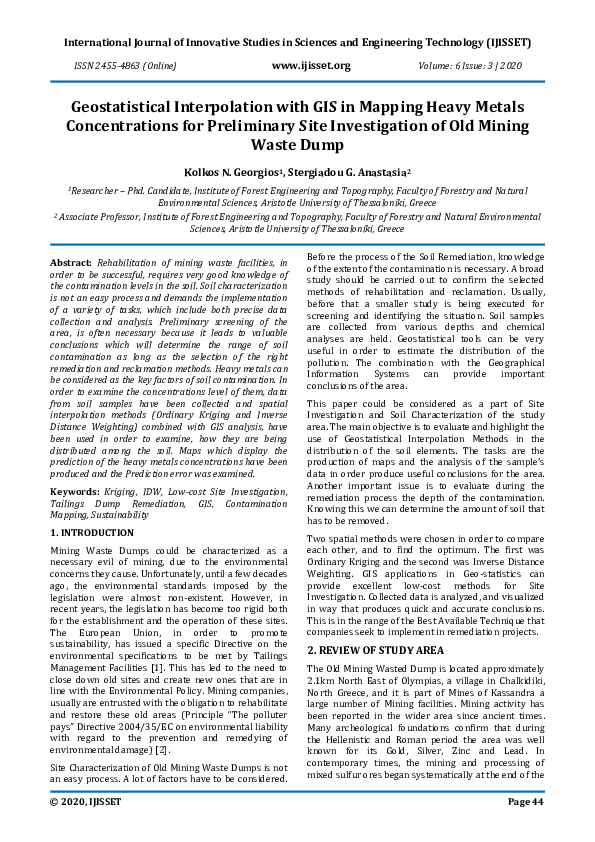 (PDF) Geostatistical Interpolation with GIS in Mapping Heavy Metals Concentrations for ...