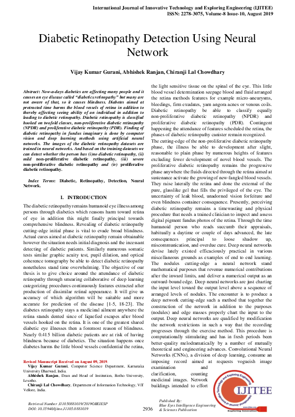 (PDF) Diabetic Retinopathy Detection Using Neural Network