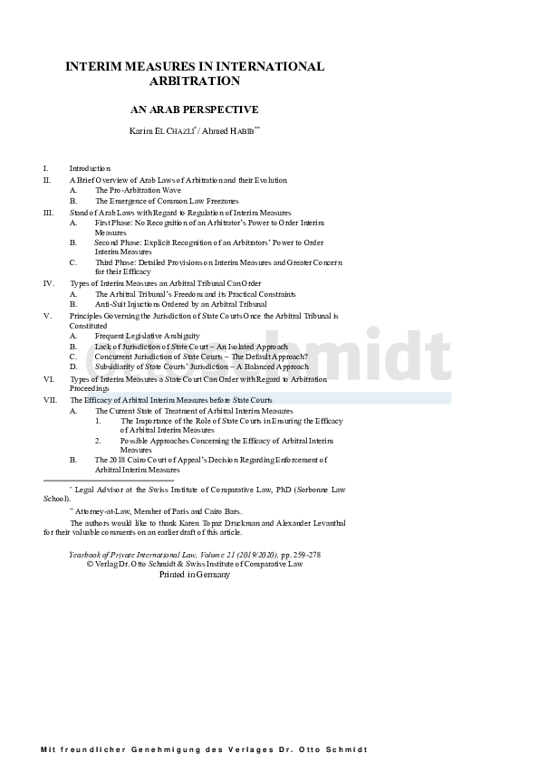 (PDF) Interim Measures in International Arbitration - An Arab Perspective
