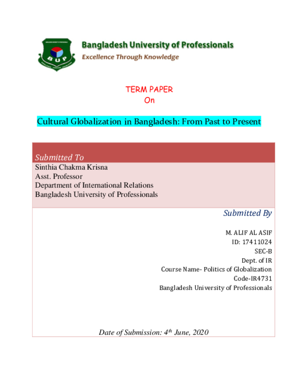 (PDF) Cultural Globalization in Bangladesh: From Past to Present
