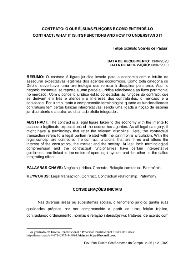 (PDF) CONTRATO: O QUE É, SUAS FUNÇÕES E COMO ENTENDÊ-LO