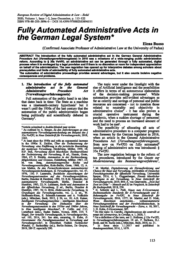(PDF) Fully Automated Administrative Acts in the German Legal System