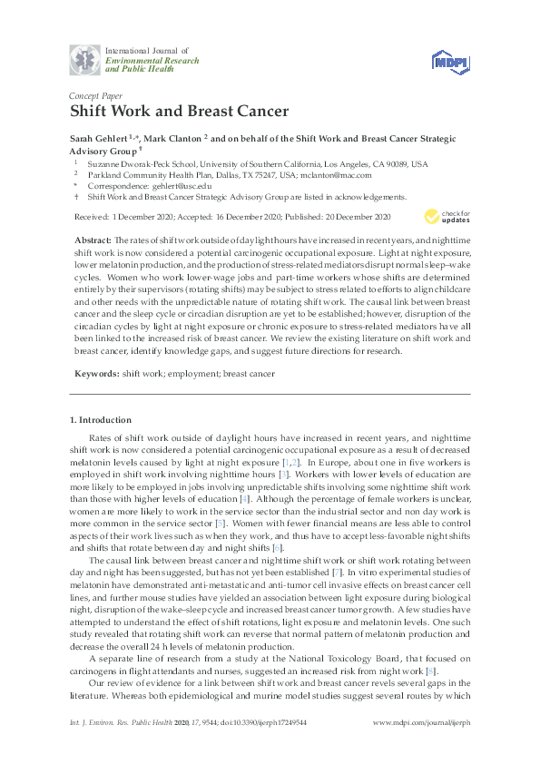 (PDF) Shift Work and Breast Cancer | Sarah Gehlert - Academia.edu
