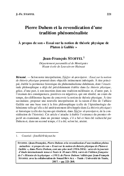 (PDF) Pierre Duhem et la revendication d’une tradition phénoménaliste ...