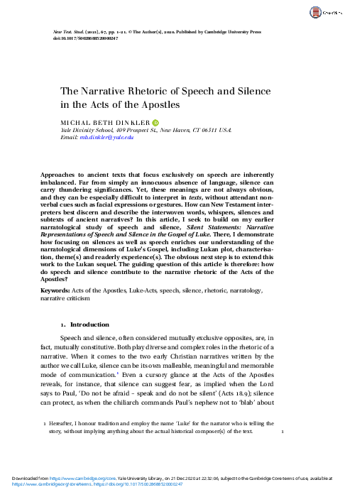 (PDF) The Narrative Rhetoric of Speech and Silence in the Acts of the ...