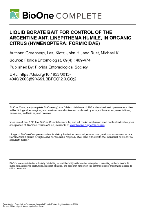 (PDF) Liquid Borate Bait for Control of the Argentine Ant, Linepithema ...