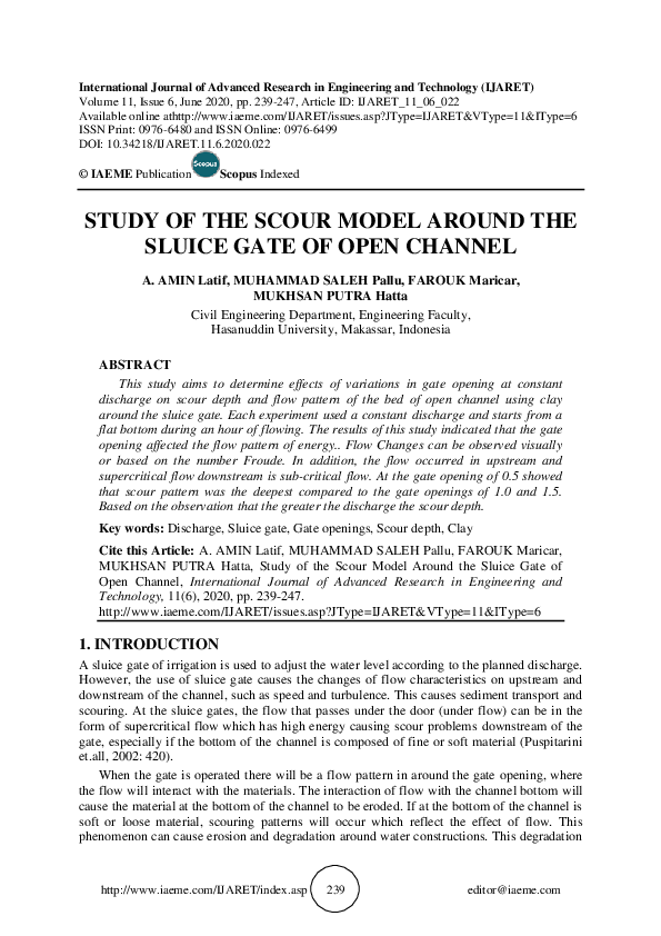 (PDF) STUDY OF THE SCOUR MODEL AROUND THE SLUICE GATE OF OPEN CHANNEL