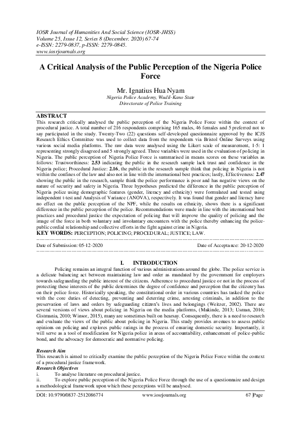(PDF) A Critical Analysis of the Public Perception of the Nigeria ...