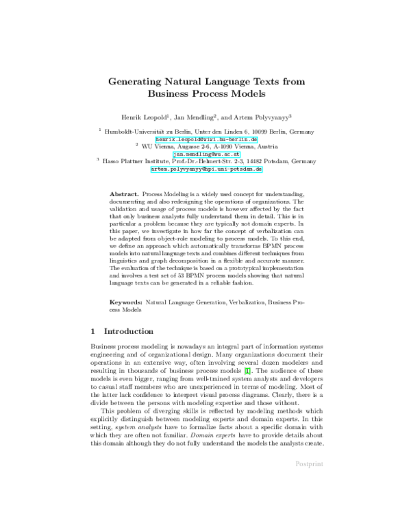 (PDF) Generating Natural Language Texts from Business Process Models | Artem Polyvyanyy ...