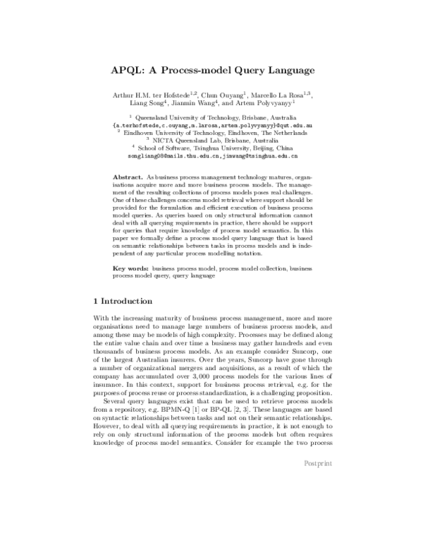 (PDF) APQL: A Process-model Query Language