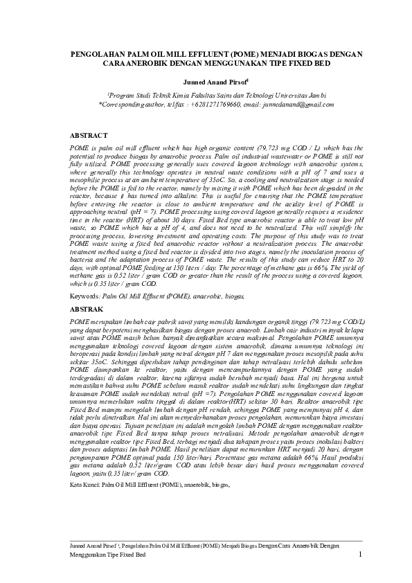 (PDF) PENGOLAHAN PALM OIL MILL EFFLUENT (POME) MENJADI BIOGAS D