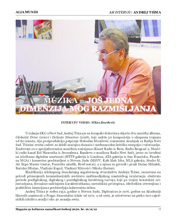 (PDF) Muzika - još jedna dimenzija mog razmišljanja: ANDREJ TISMA ...