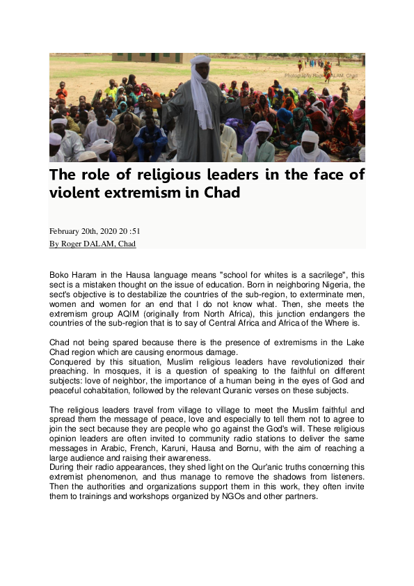 (PDF) The role of religious leaders in the face of violent extremism in ...