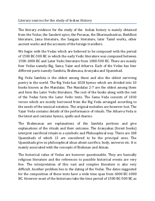 (DOC) Literary sources for the study of Indian History