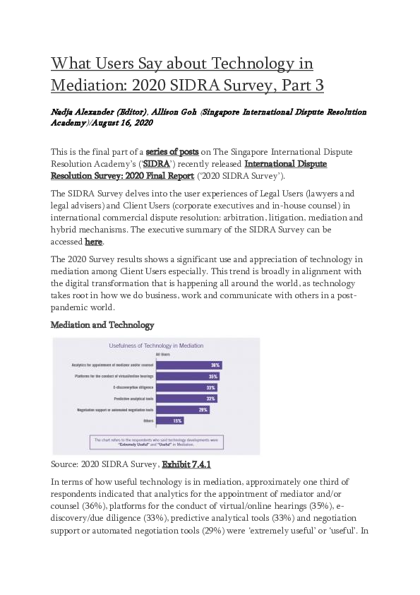 (PDF) What Users Say about Technology in Mediation: 2020 SIDRA Survey ...