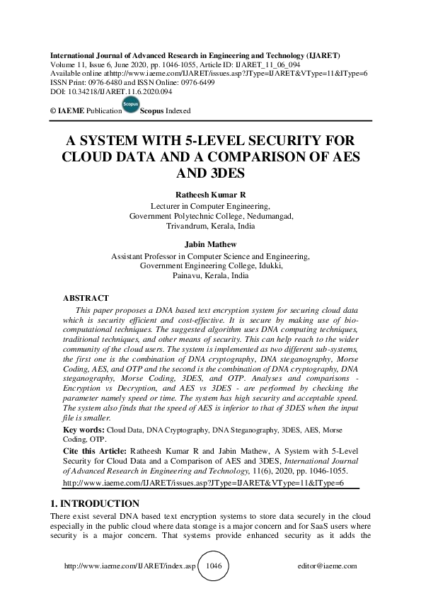 (PDF) A SYSTEM WITH 5-LEVEL SECURITY FOR CLOUD DATA AND A COMPARISON OF ...