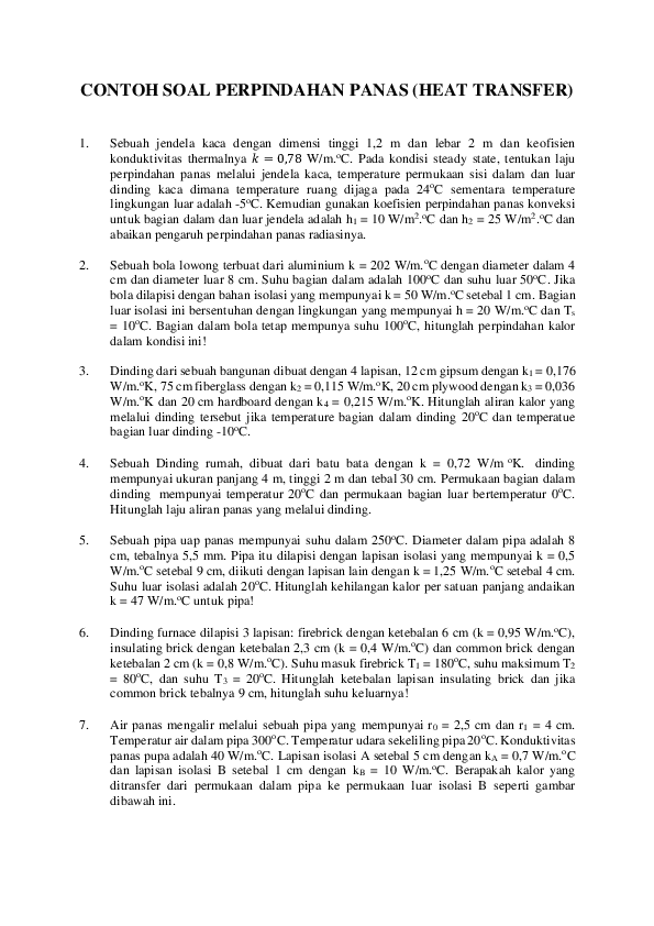 (PDF) CONTOH SOAL PERPINDAHAN PANAS (HEAT TRANSFER)