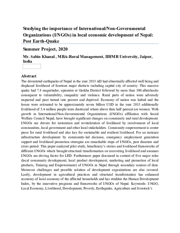 (DOC) Studying the importance of International/Non-Governmental ...
