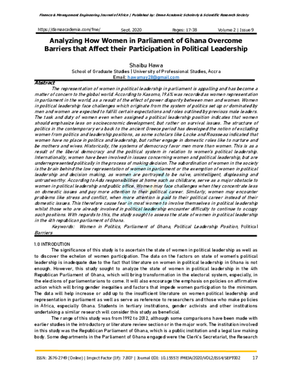 (PDF) Analyzing How Women in Parliament of Ghana Overcome Barriers that ...