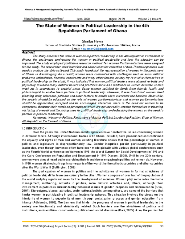 (PDF) The State of Women in Political Leadership in the 4th Republican ...